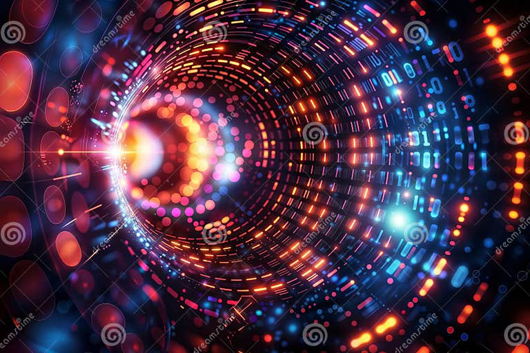 Digital Virtual Tunnel: Tunnel with Vibrant Lights and Binary Code, Generative Ai Stock ...