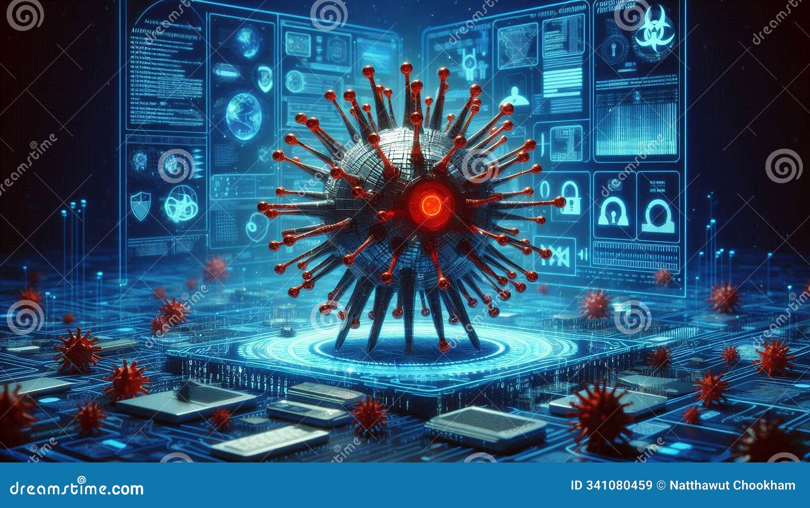 Digital Virus Concept Art with Malware Elements Stock Illustration ...