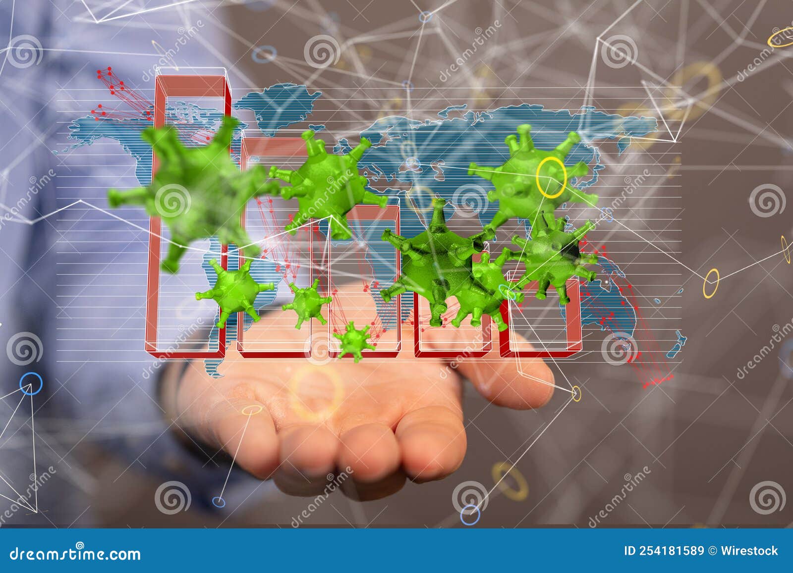 Digital Virus with Connected Dots Hovering Above the Hand. Stock Image ...