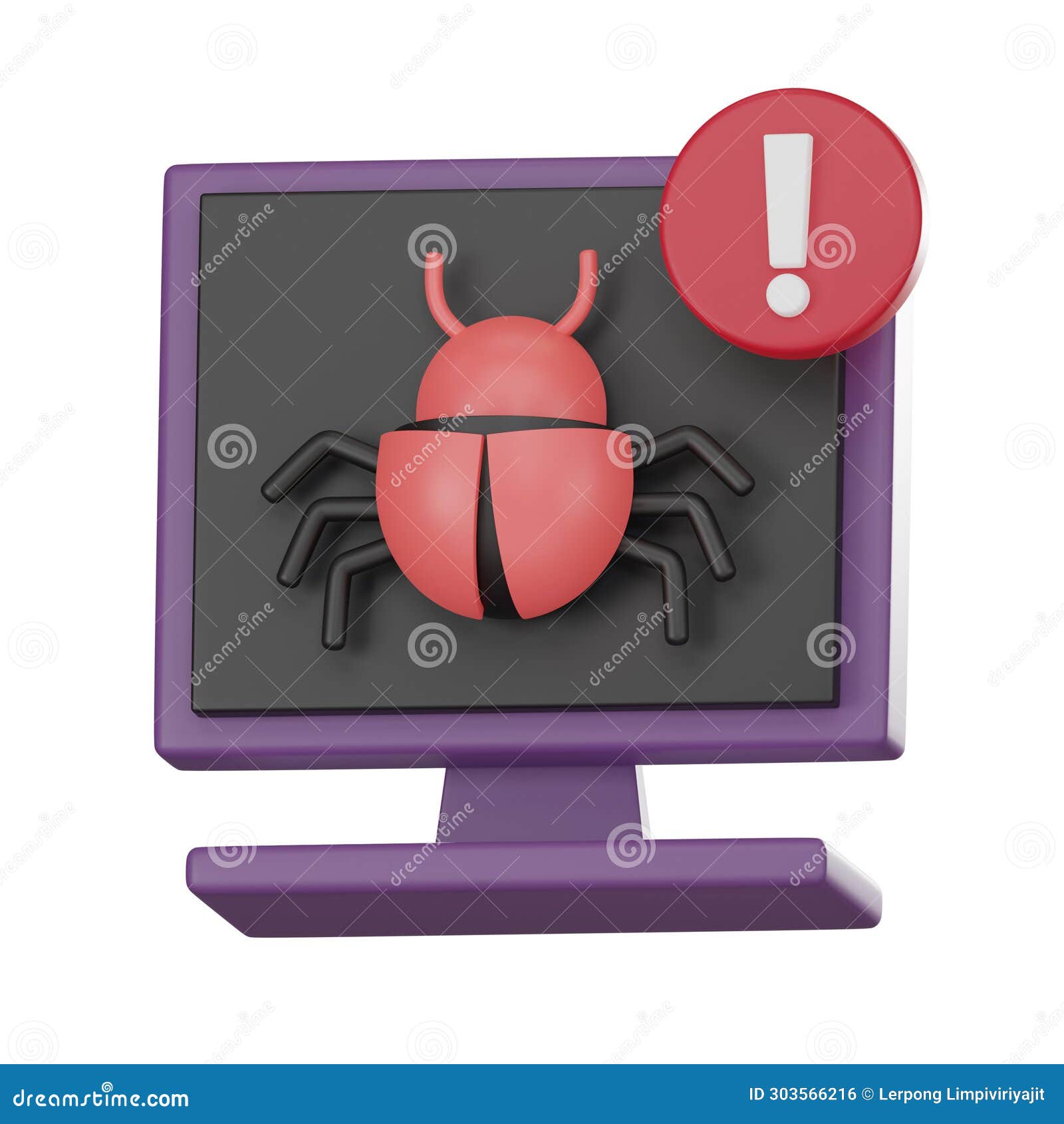 Digital Virus 3D Icon Cybersecurity, Computer Bug, Malware 3D Render ...