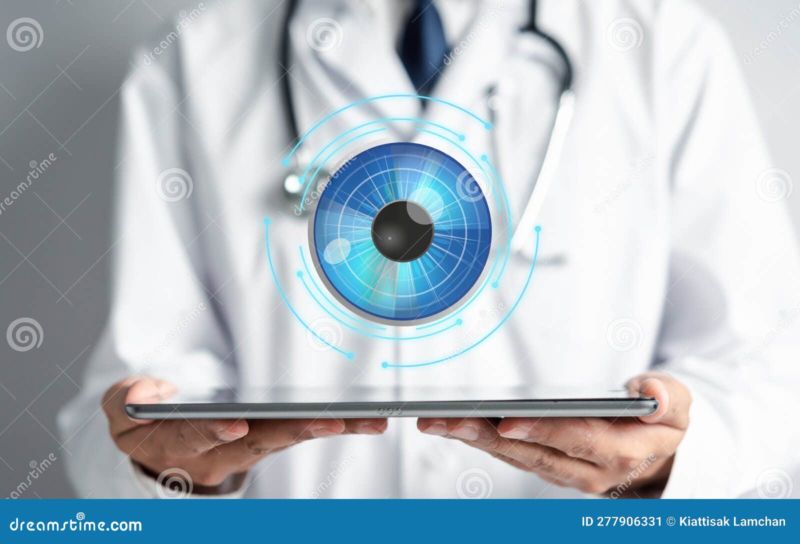 Digital Vision Eye Care Concept. Doctor Using Technology for Eye Test ...
