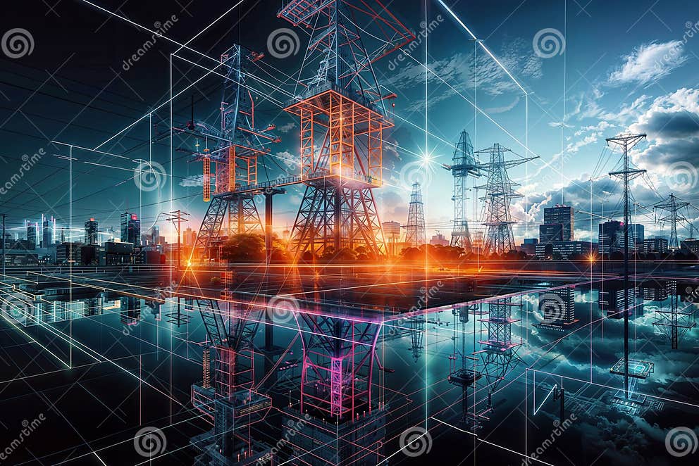 Digital Visualization of a City Illuminated by Electricity at Night ...