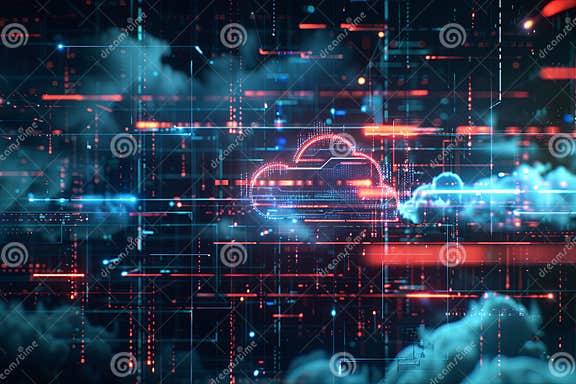 A Digital Visualization Of Cloud Computing Showcasing Data Processing And Ai Operations Within