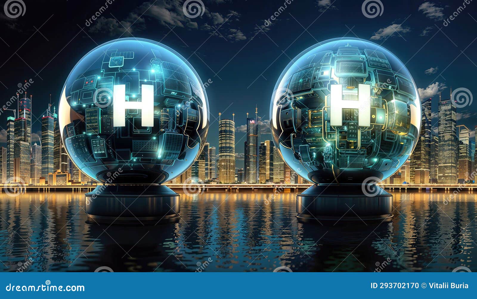 Digital Visualization: Cyberpunk Hydrogen Spheres in Futuristic ...