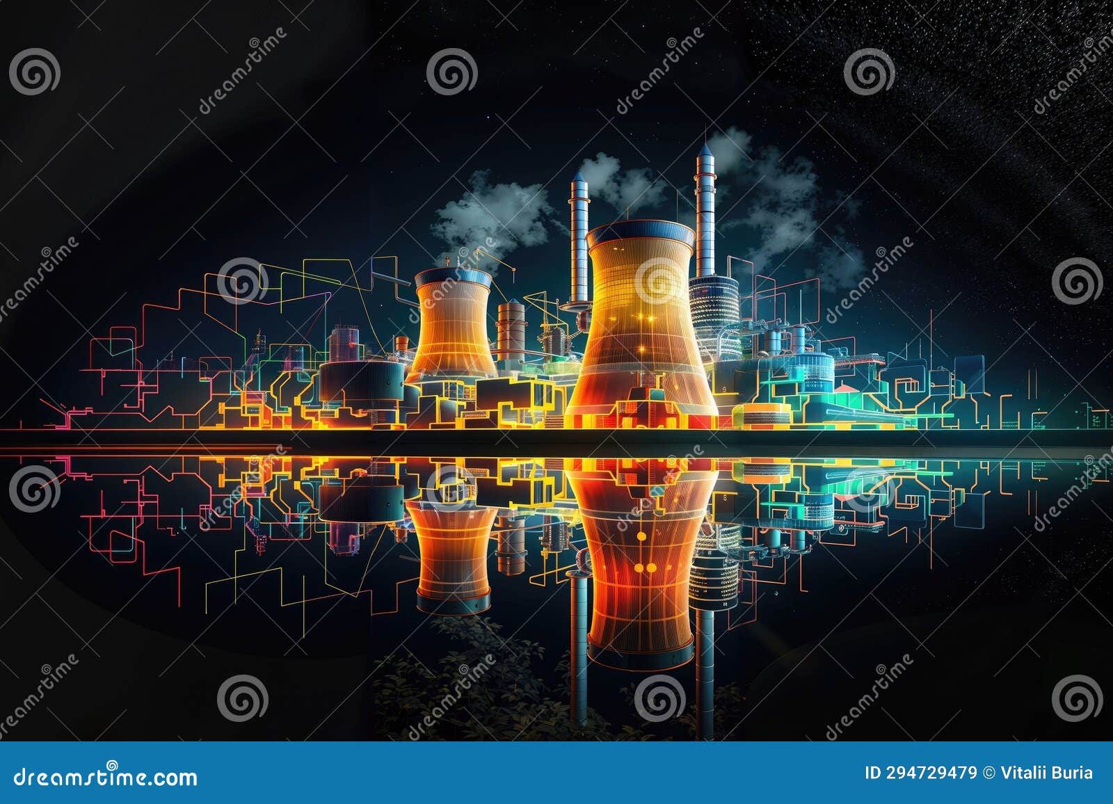 Digital Visualization of a Dazzling Nuclear Power Station, Generative ...