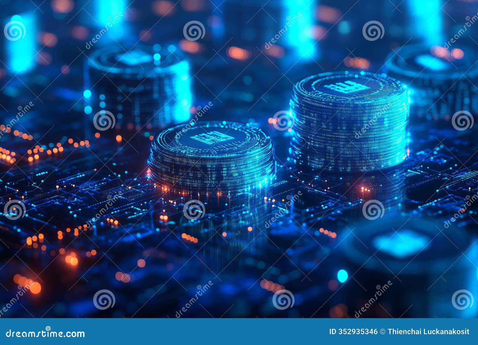 Digital Visualization of Economic Growth with Glowing Coins and ...