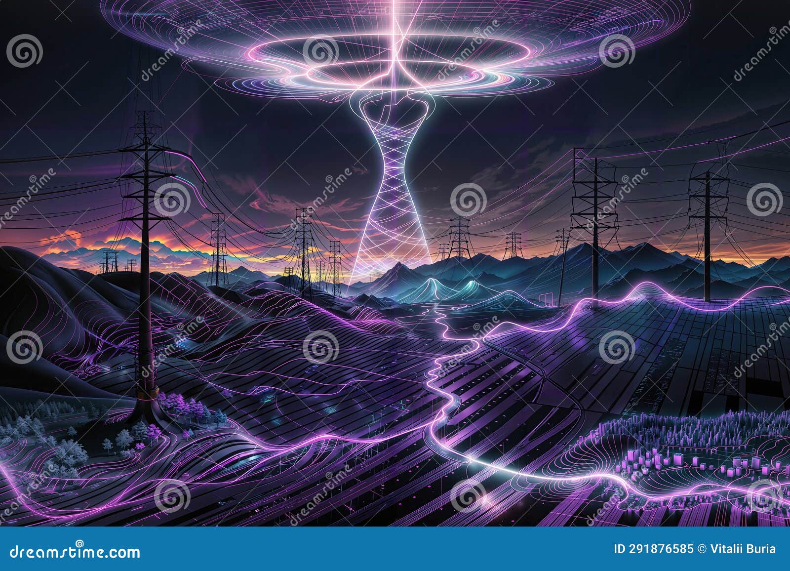 Digital Visualization of Electrical Waves and Neon Lights, Generative ...