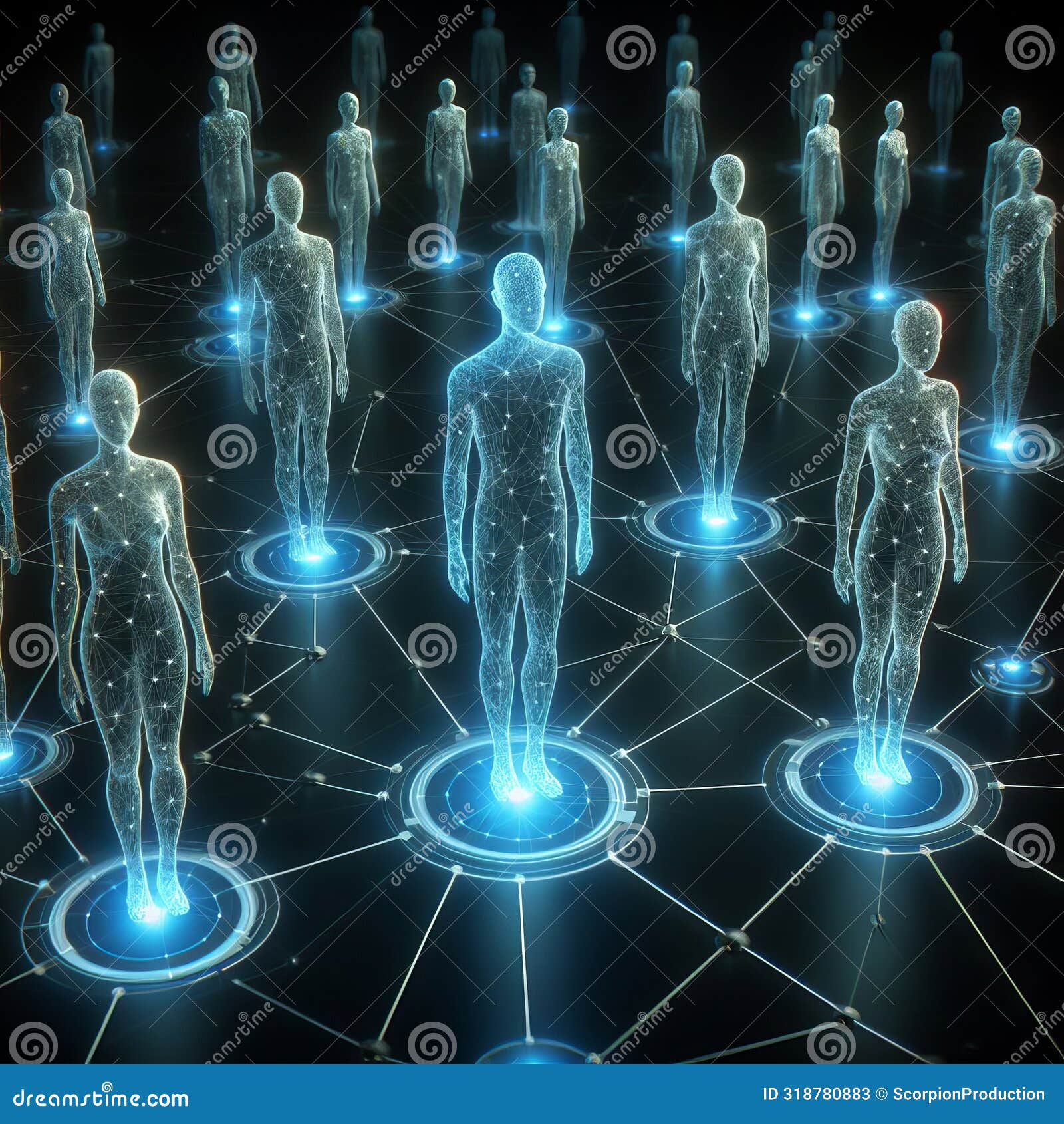 Network of Connected Human Figures Stock Image - Image of collective ...