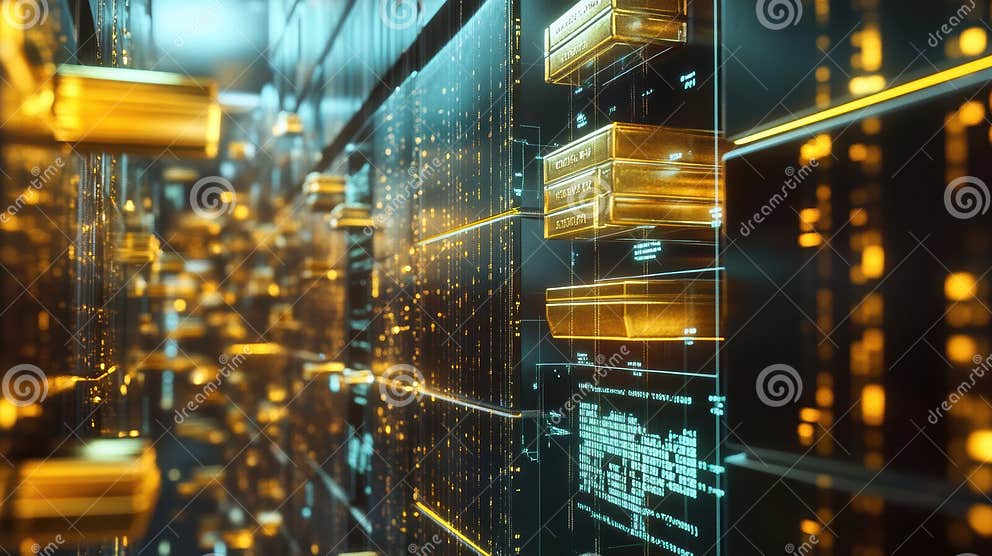 Digital Visualization of Gold Vault with Graphs Stock Illustration ...