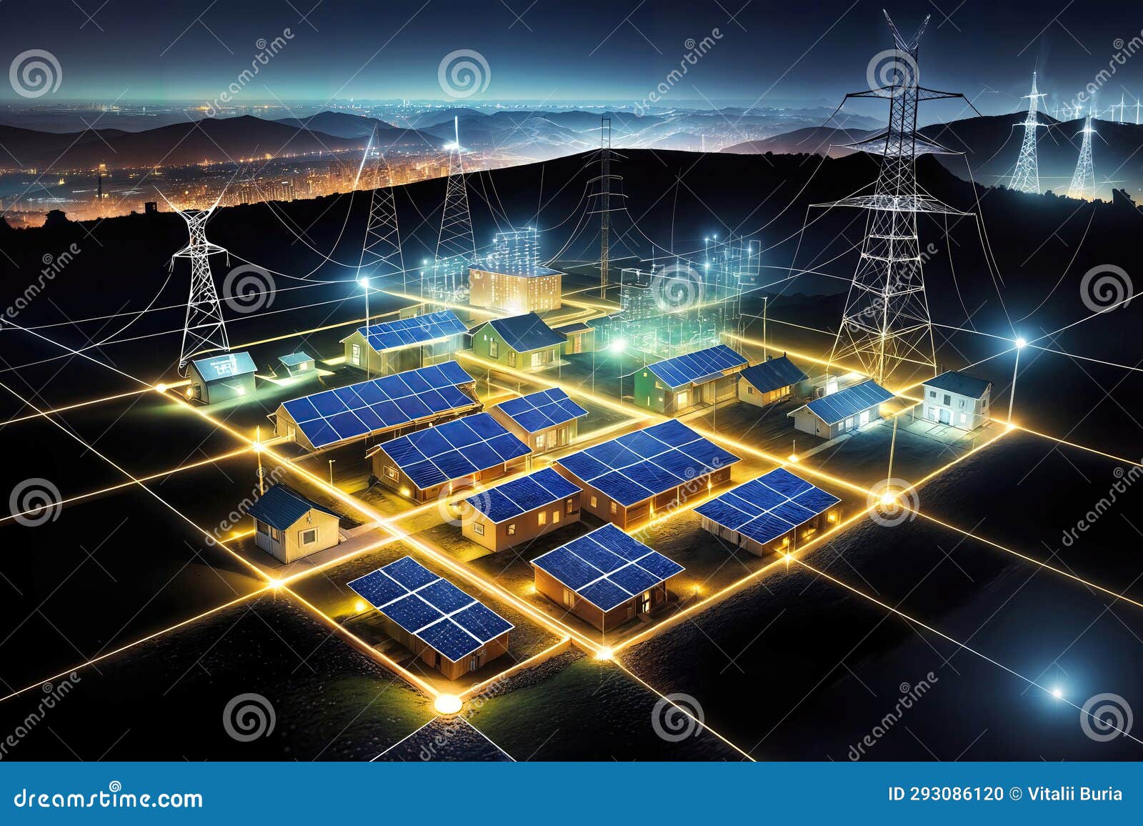 Digital Visualization of a High-tech Cityscape Powered by Electricity ...