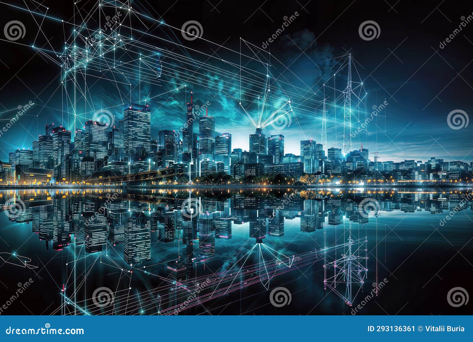 Digital Visualization of Technology Nodes. Generative AI Stock ...