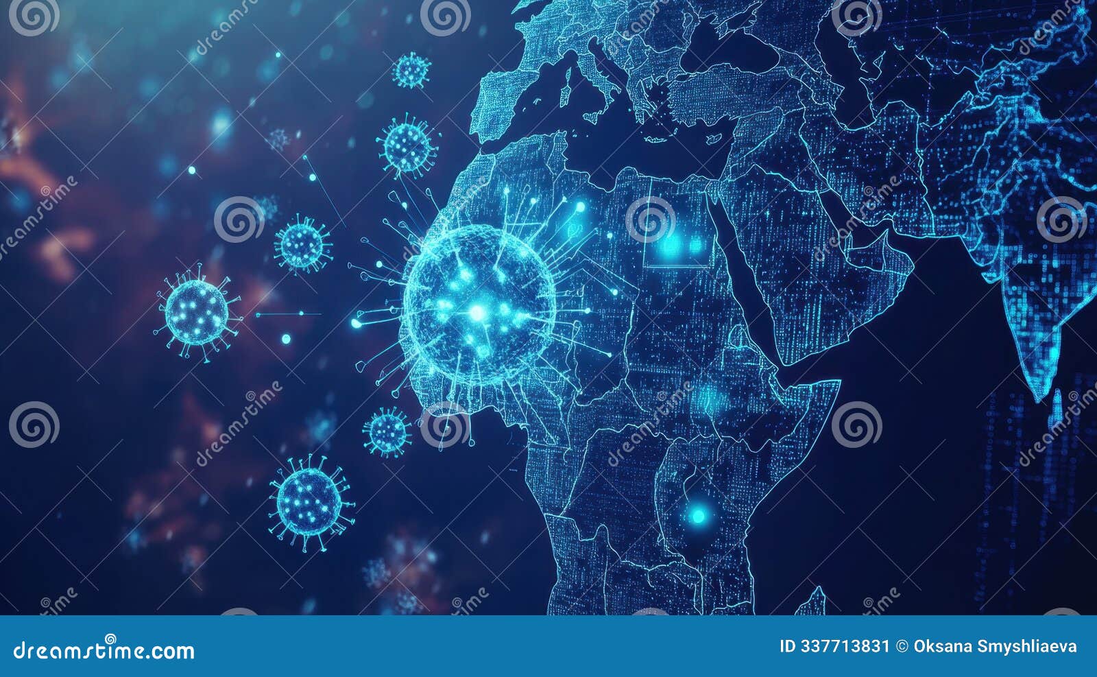Digital Visualization of Virus Spread in Africa on World Map Network ...