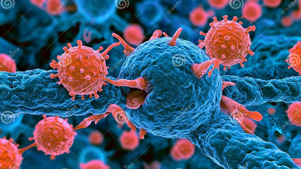 Digital Visualization of Viruses Attacking a Cell in 3D Stock Illustration - Illustration of ...