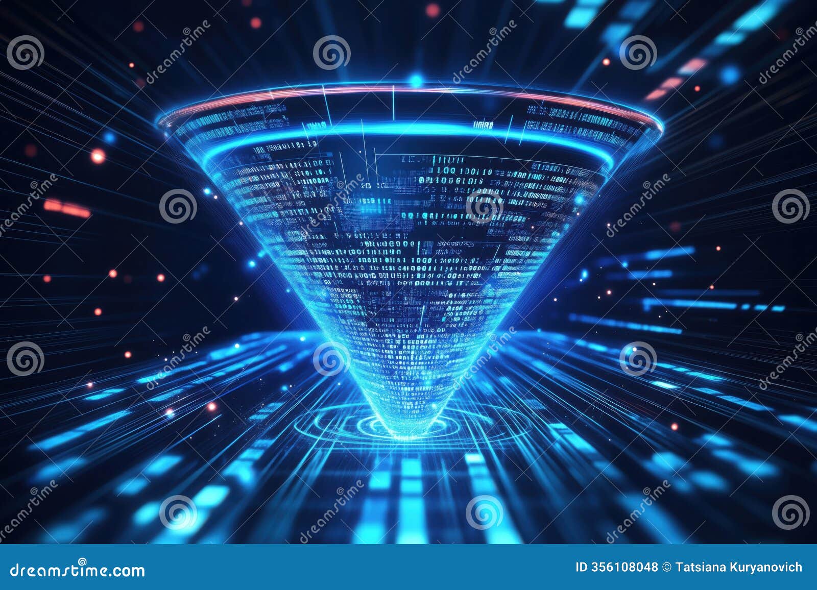 Digital Vortex with Binary Code and Light Trails, Futuristic Data ...