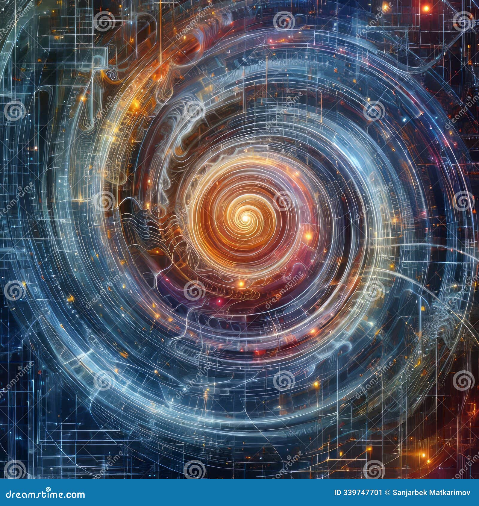 Digital Vortex a Swirling Spiral Shaped Digital Collage Art Piec Stock Illustration ...