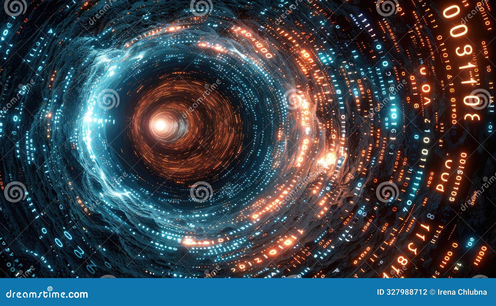 Digital Vortex Tunnel Filled with Glowing Numbers and Light Streaks ...