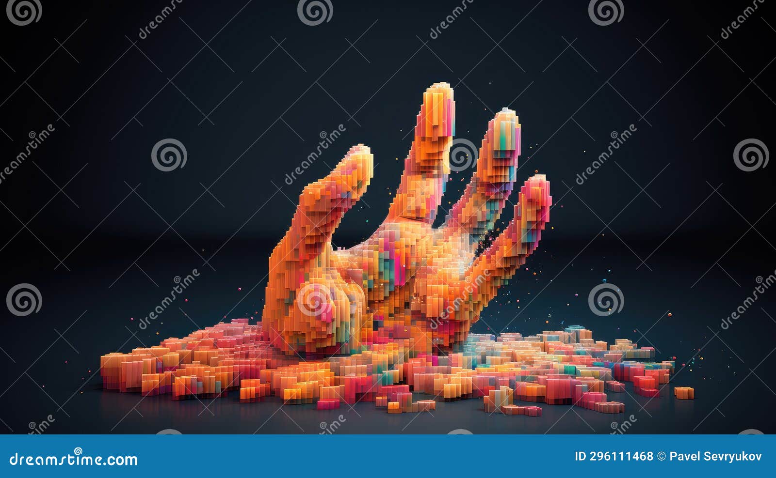 Digital voxel human hand stock illustration. Illustration of connection ...