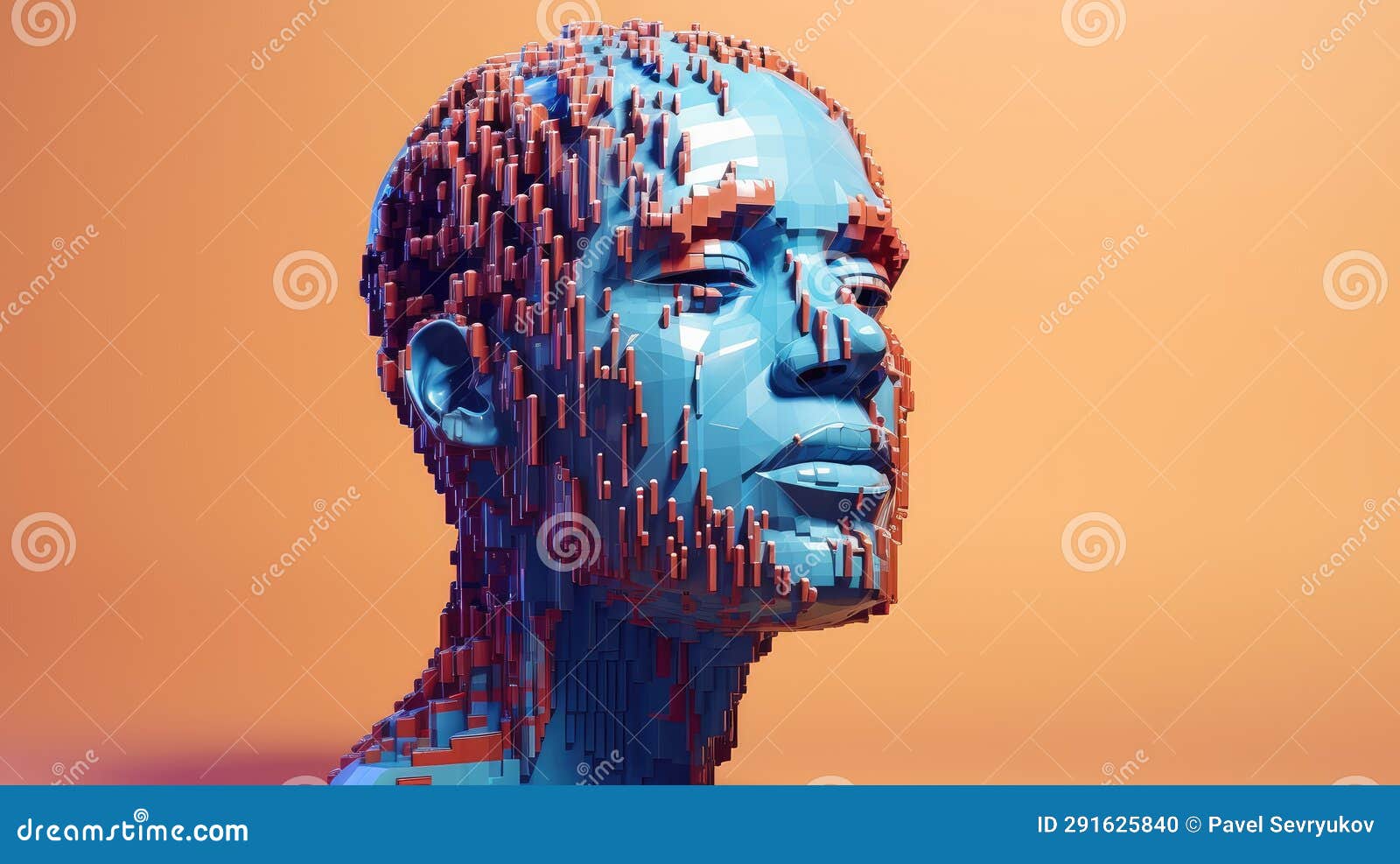 Digital voxel human head stock illustration. Illustration of design ...