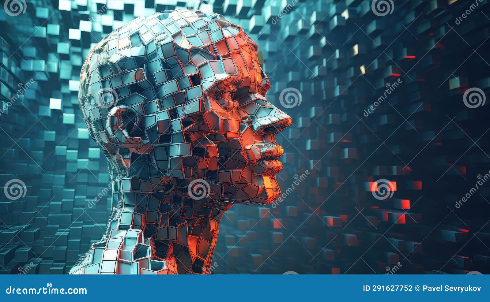 Digital voxel human head stock illustration. Illustration of virtual ...