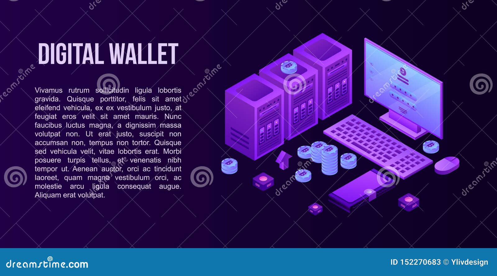 Digital Wallet Concept Banner, Isometric Style Stock Vector ...