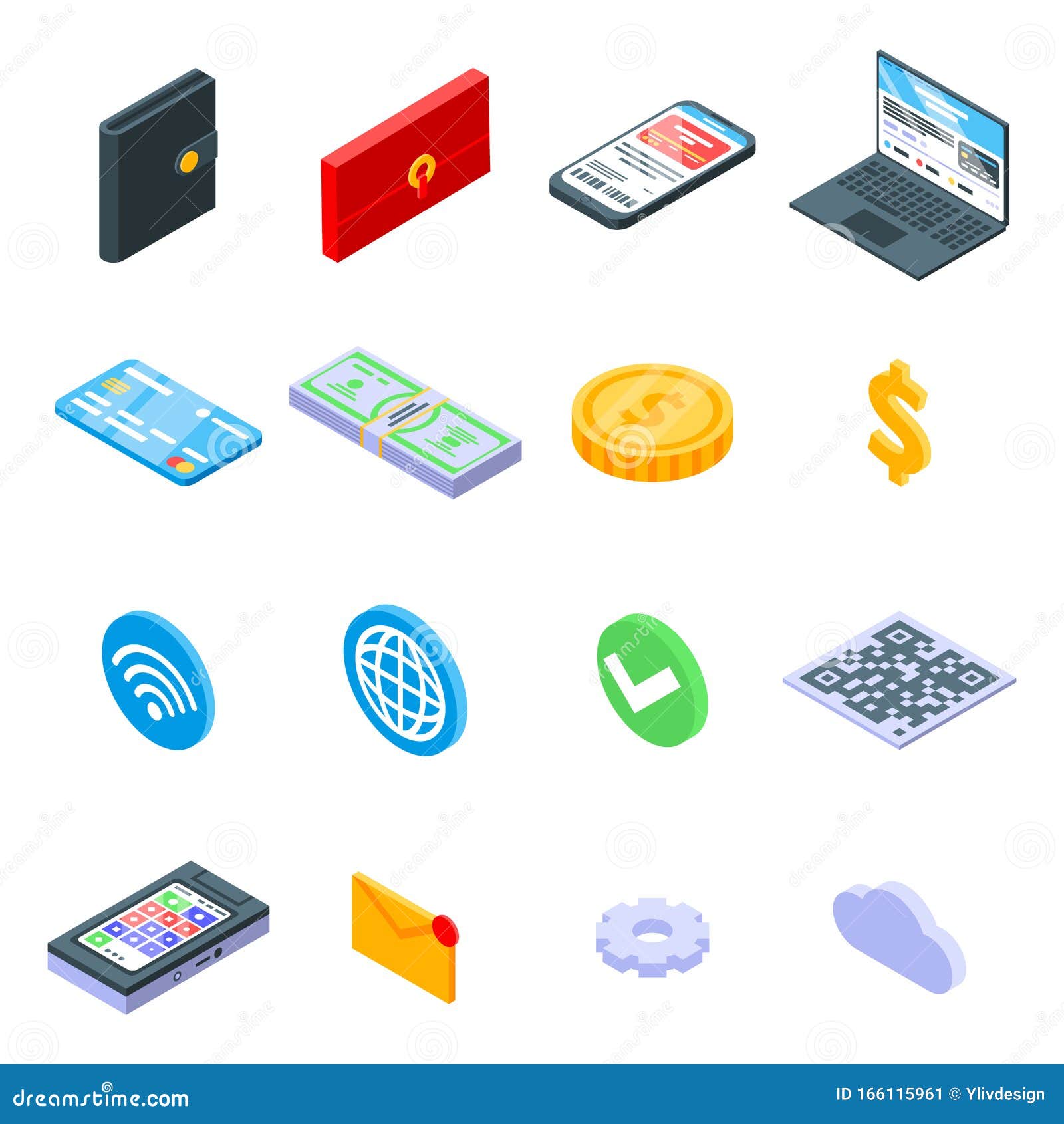 Digital Wallet Icons Set, Isometric Style Stock Vector - Illustration ...