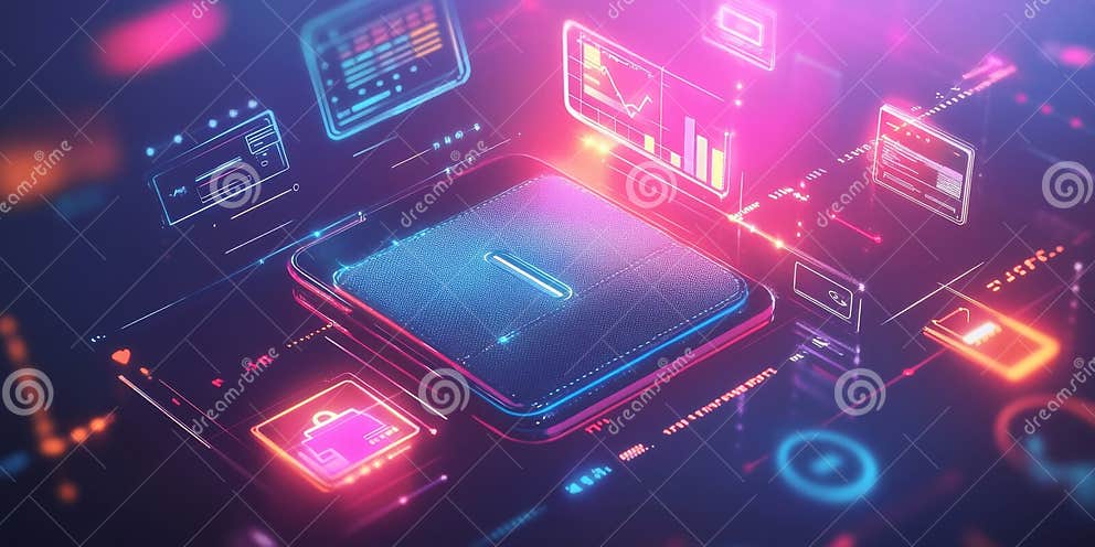 Digital Wallet Interface with Futuristic Design and Neon Highlights ...