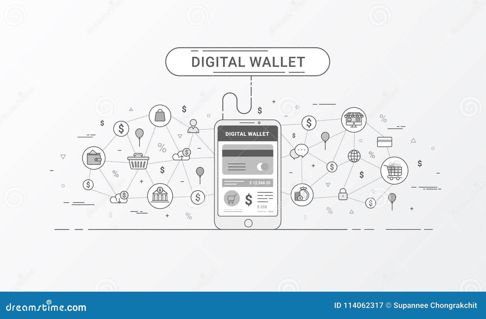 Digital Wallet and Mobile Wallet. Vector Illustration. Stock ...