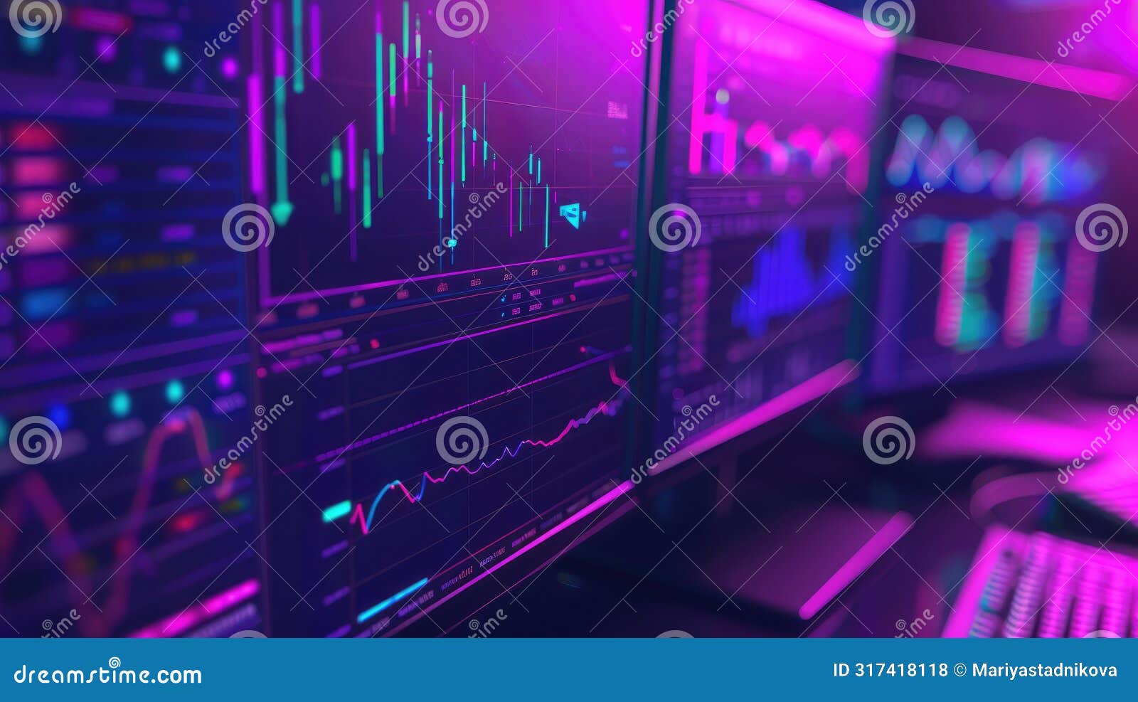 Digital Wallpaper with Charts and Graphs on Multiple Computer Screens ...