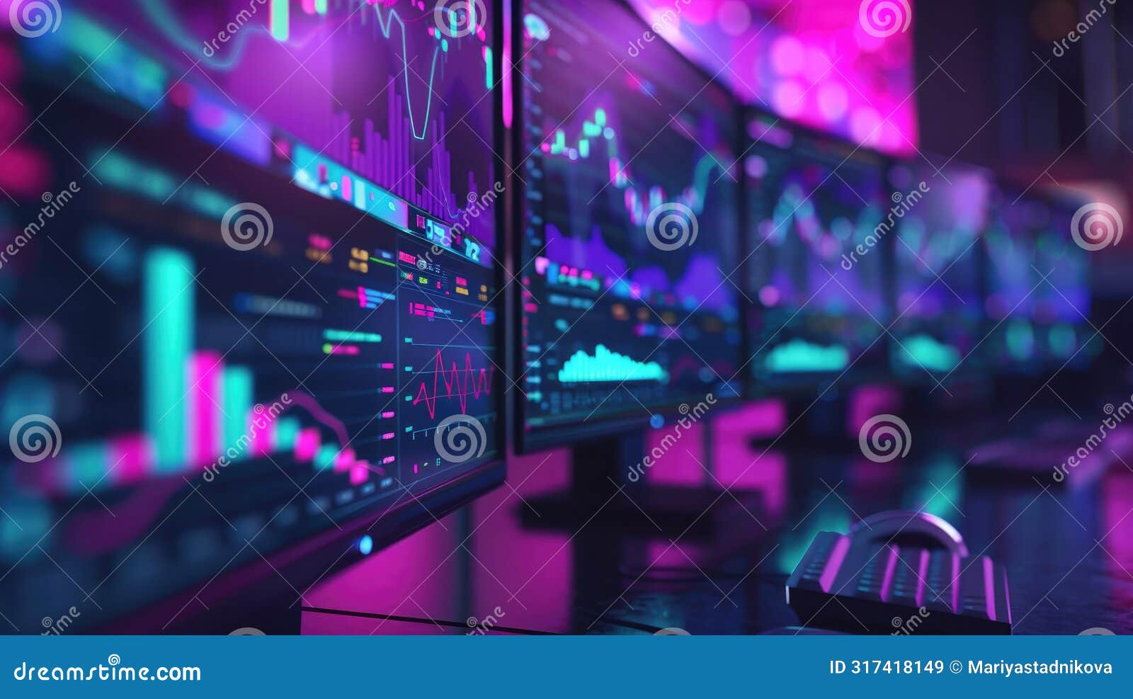 Digital Wallpaper with Charts and Graphs on Multiple Computer Screens ...