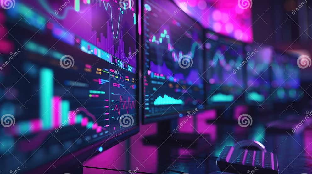 Digital Wallpaper with Charts and Graphs on Multiple Computer Screens ...