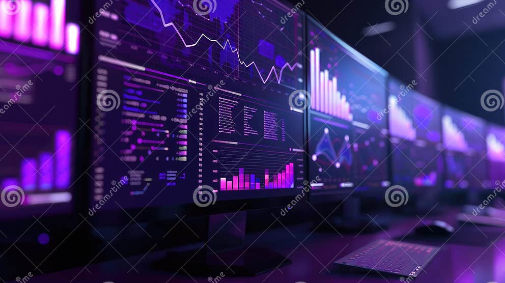 Digital Wallpaper with Charts and Graphs on Multiple Computer Screens ...