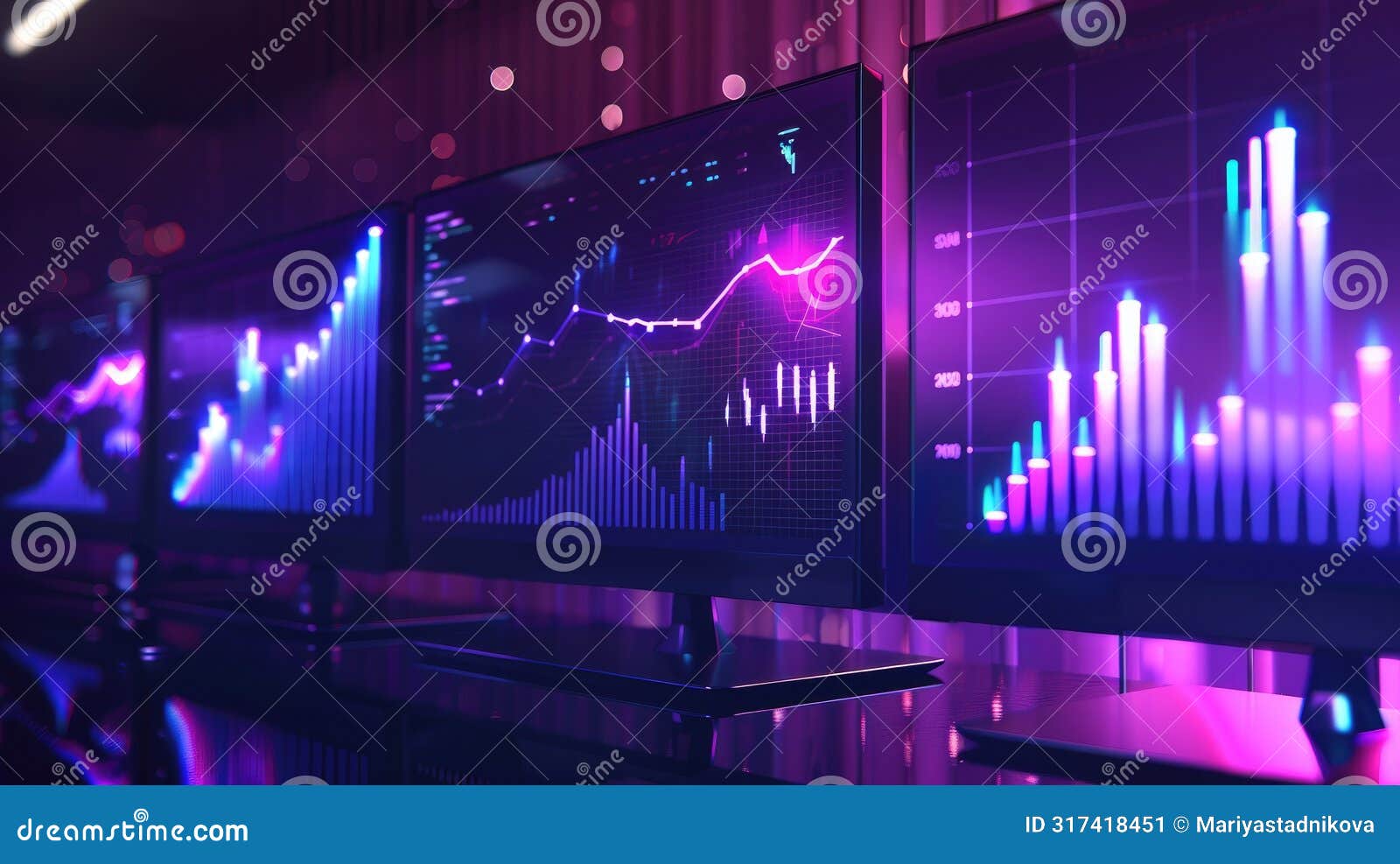 Digital Wallpaper with Charts and Graphs on Multiple Computer Screens ...