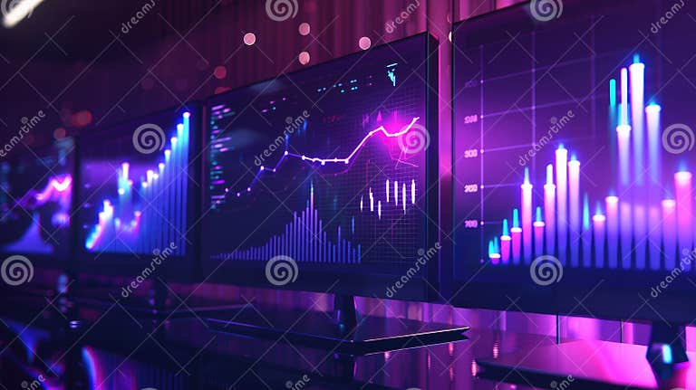 Digital Wallpaper with Charts and Graphs on Multiple Computer Screens ...