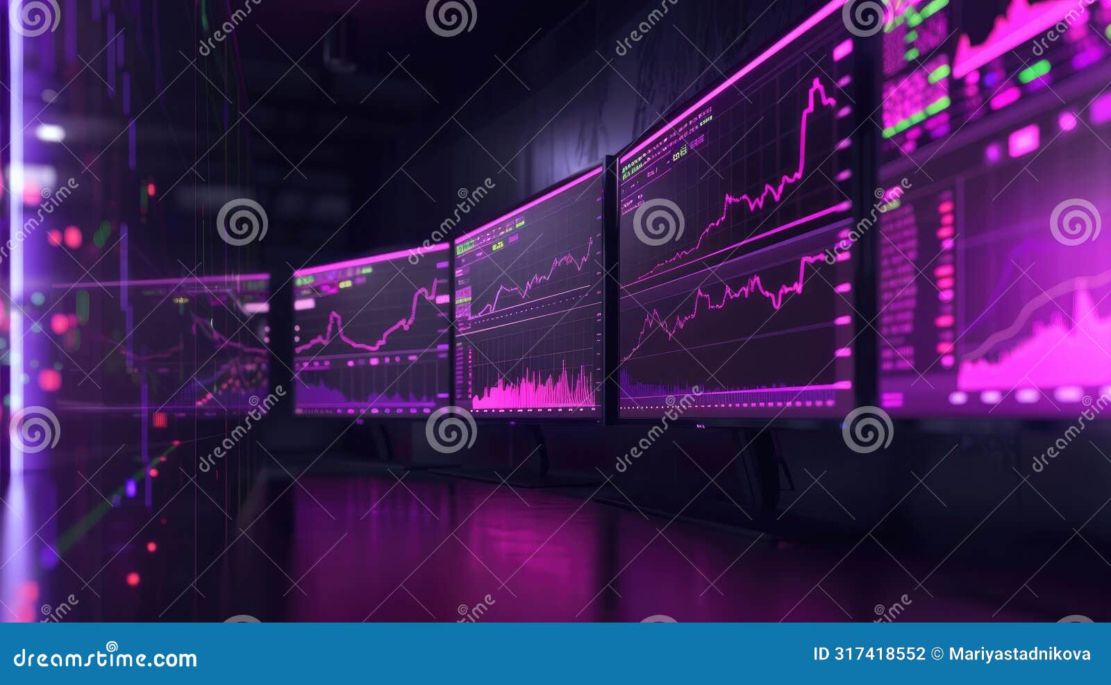 Digital Wallpaper with Charts and Graphs on Multiple Computer Screens ...