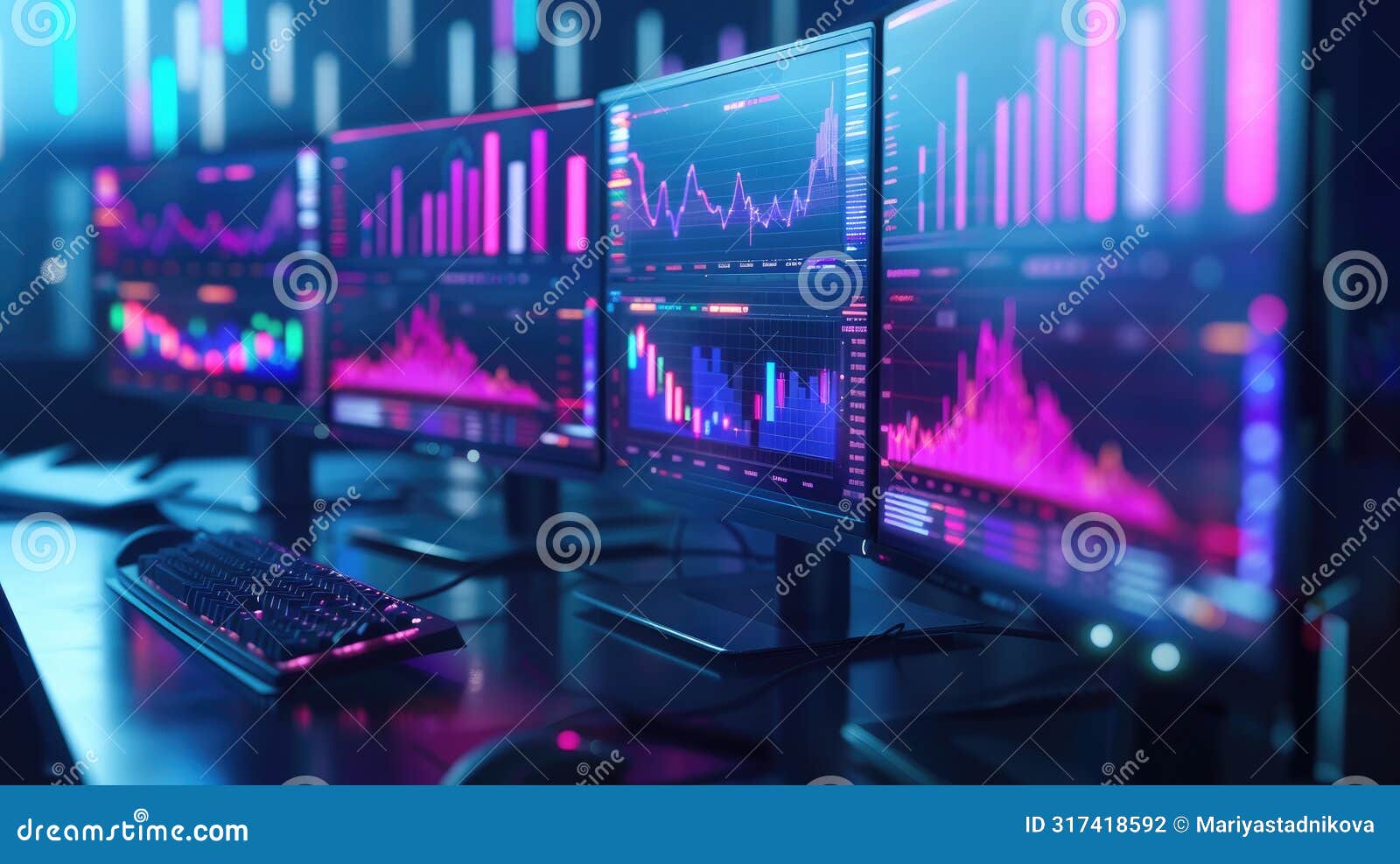 Digital Wallpaper with Charts and Graphs on Multiple Computer Screens ...