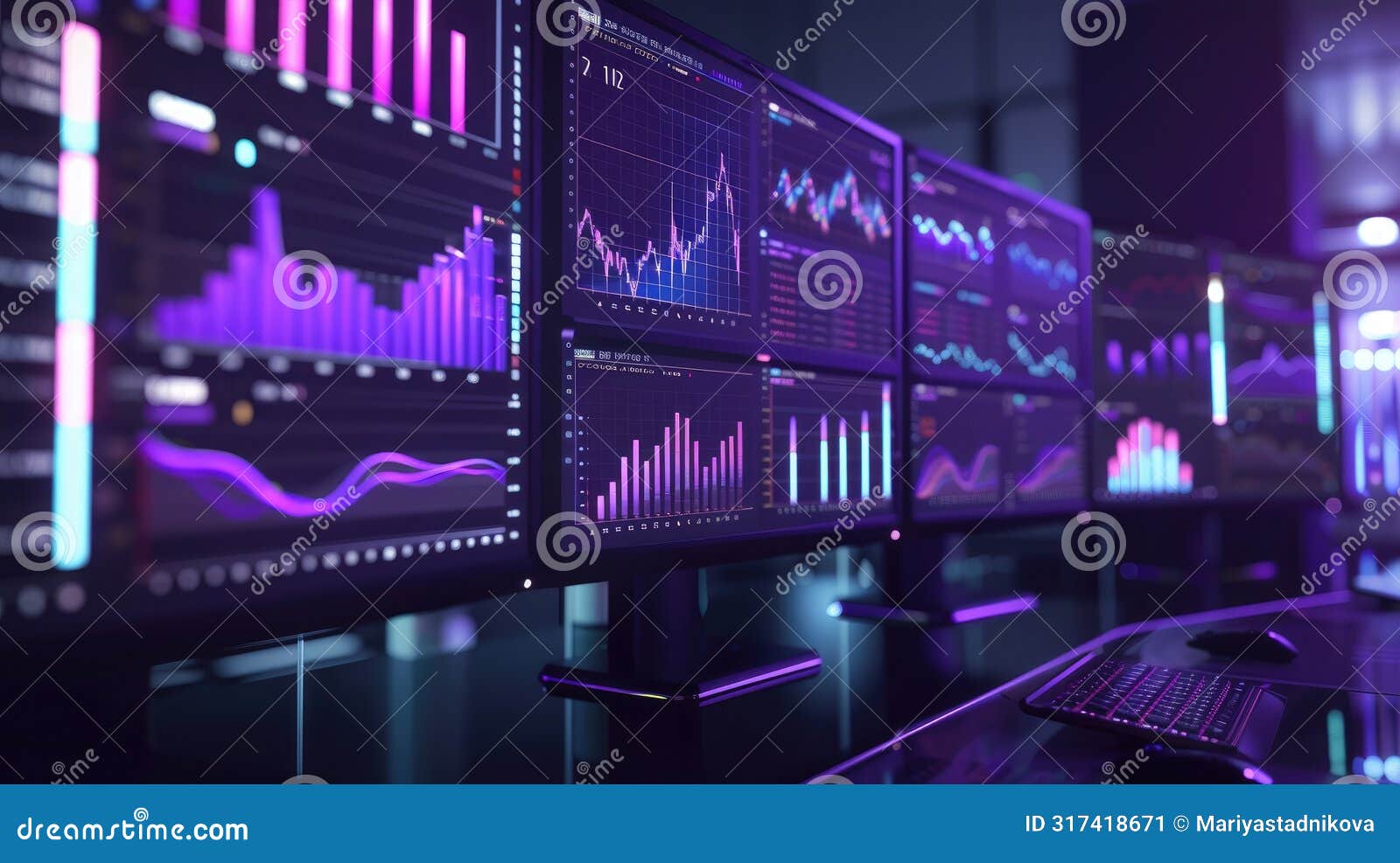 Digital Wallpaper with Charts and Graphs on Multiple Computer Screens ...
