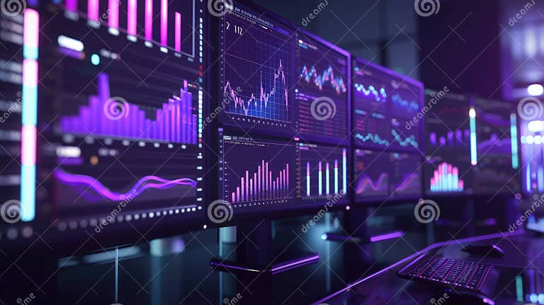 Digital Wallpaper with Charts and Graphs on Multiple Computer Screens ...