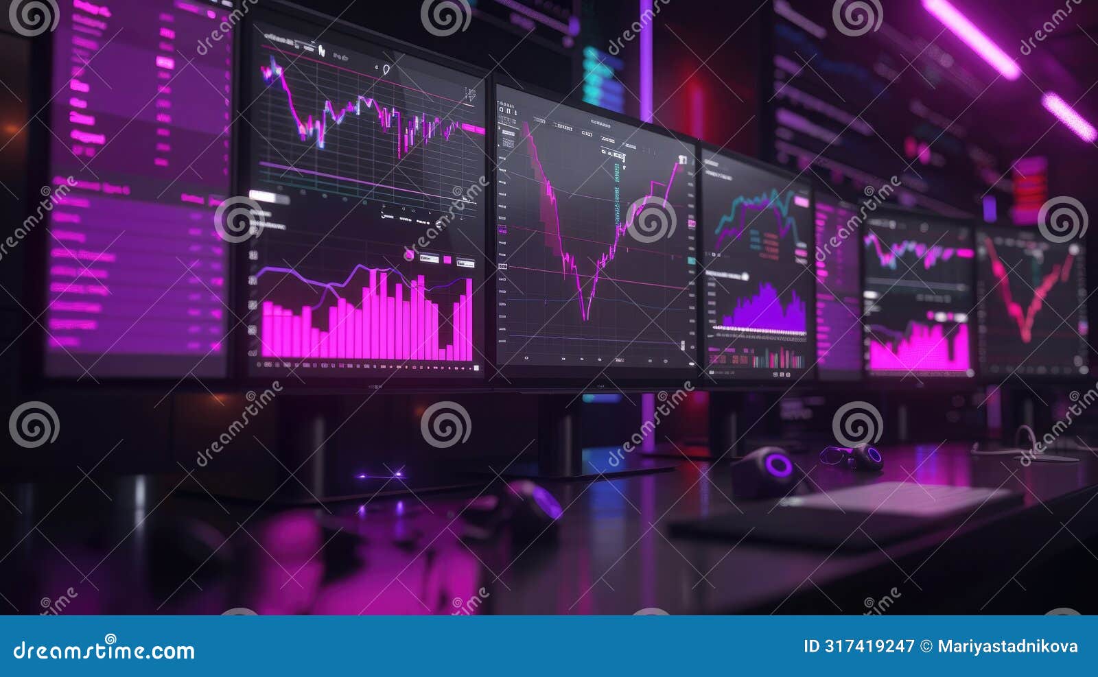 Digital Wallpaper with Charts and Graphs on Multiple Computer Screens ...