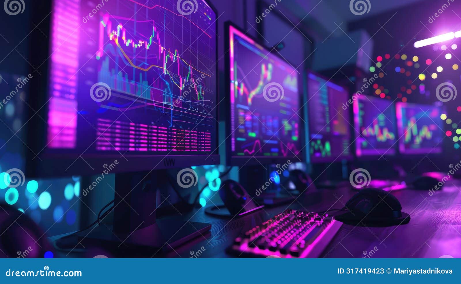 Digital Wallpaper with Charts and Graphs on Multiple Computer Screens ...