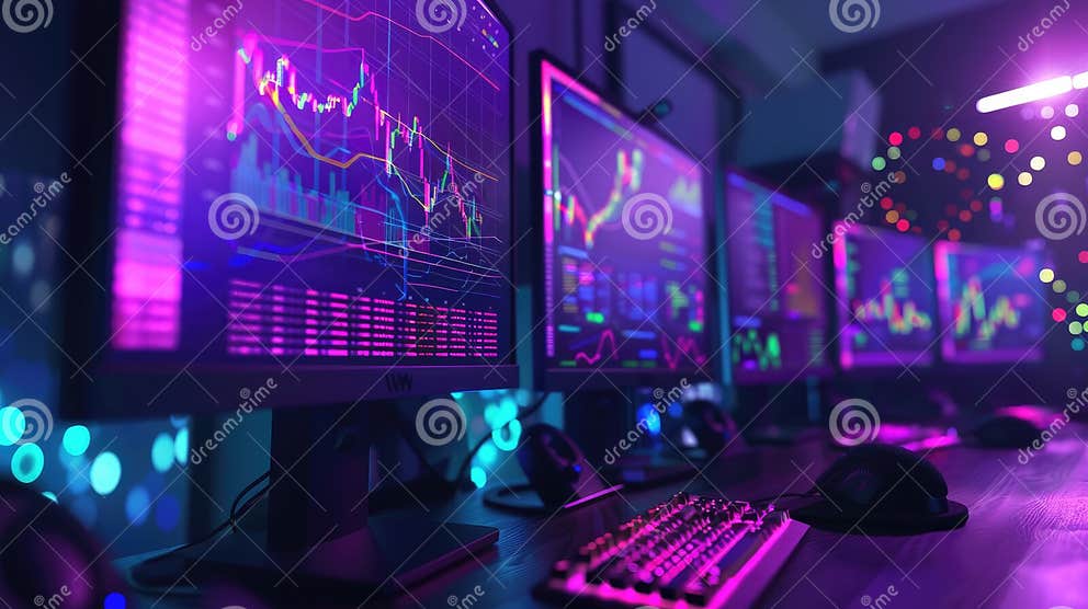 Digital Wallpaper with Charts and Graphs on Multiple Computer Screens ...