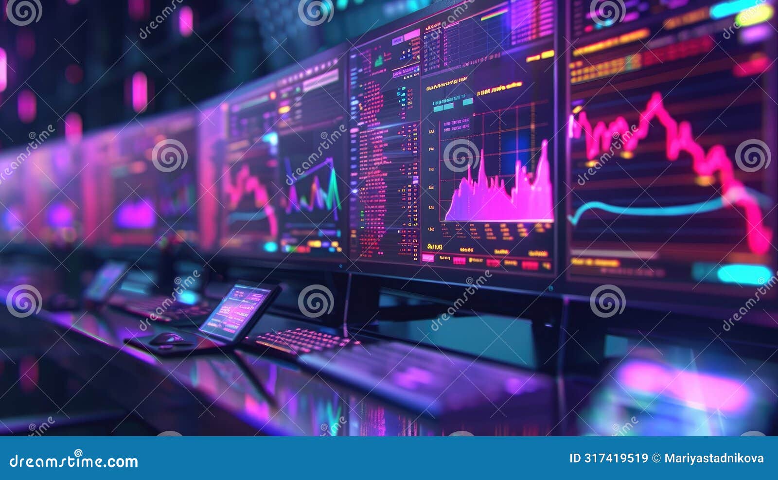 Digital Wallpaper with Charts and Graphs on Multiple Computer Screens ...