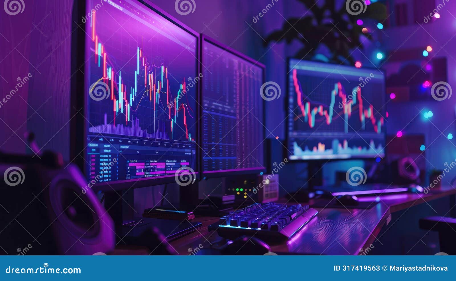 Digital Wallpaper with Charts and Graphs on Multiple Computer Screens ...