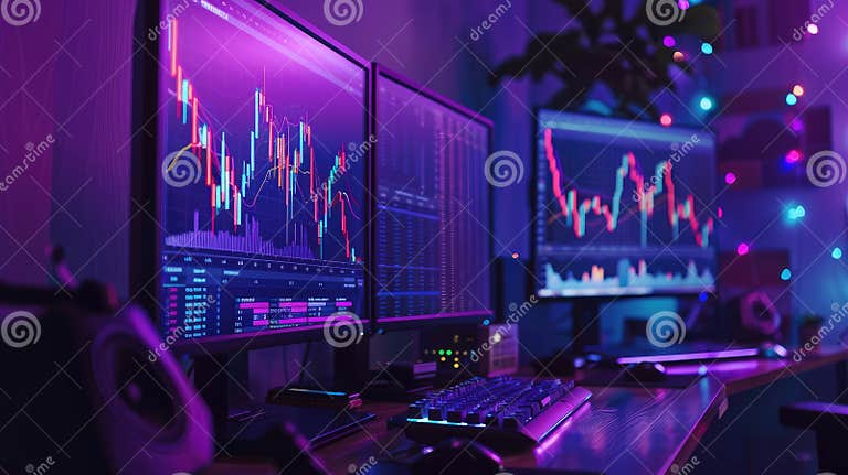 Digital Wallpaper with Charts and Graphs on Multiple Computer Screens ...