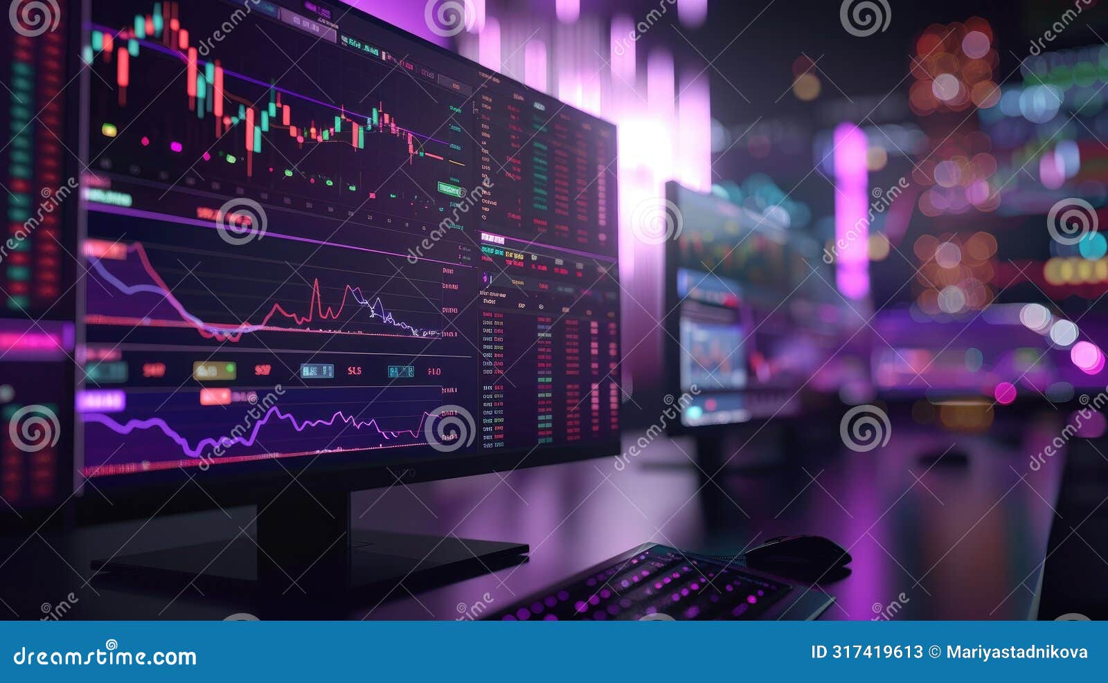 Digital Wallpaper with Charts and Graphs on Multiple Computer Screens ...