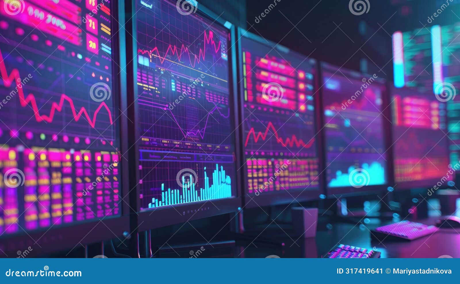 Digital Wallpaper with Charts and Graphs on Multiple Computer Screens ...