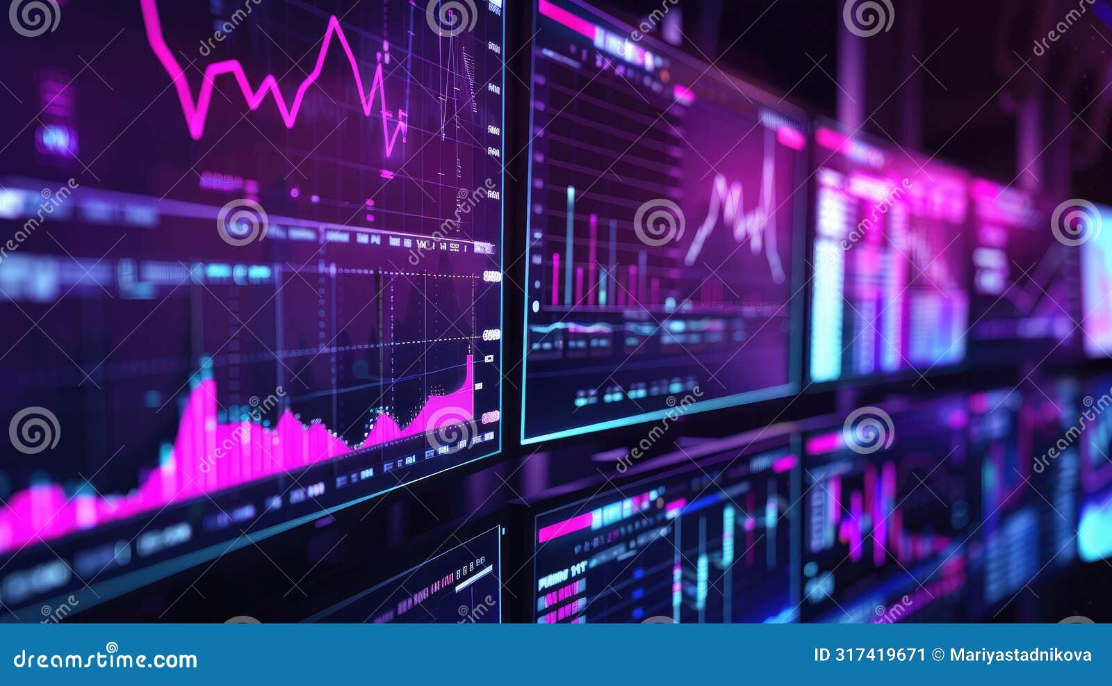Digital Wallpaper with Charts and Graphs on Multiple Computer Screens ...