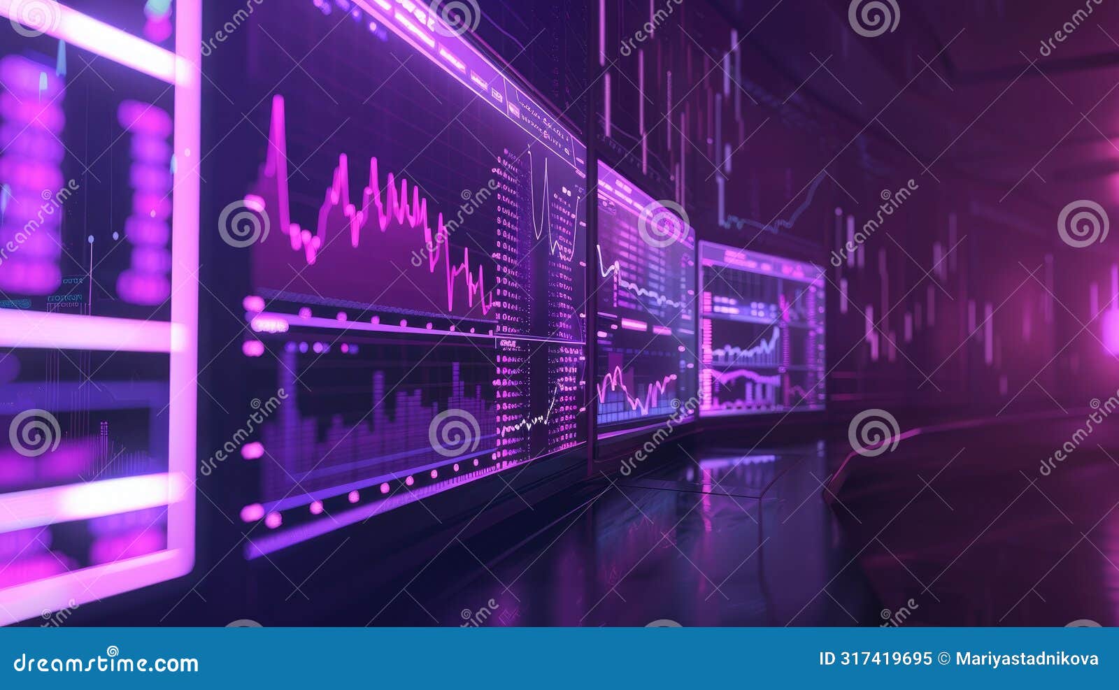 Digital Wallpaper with Charts and Graphs on Multiple Computer Screens ...