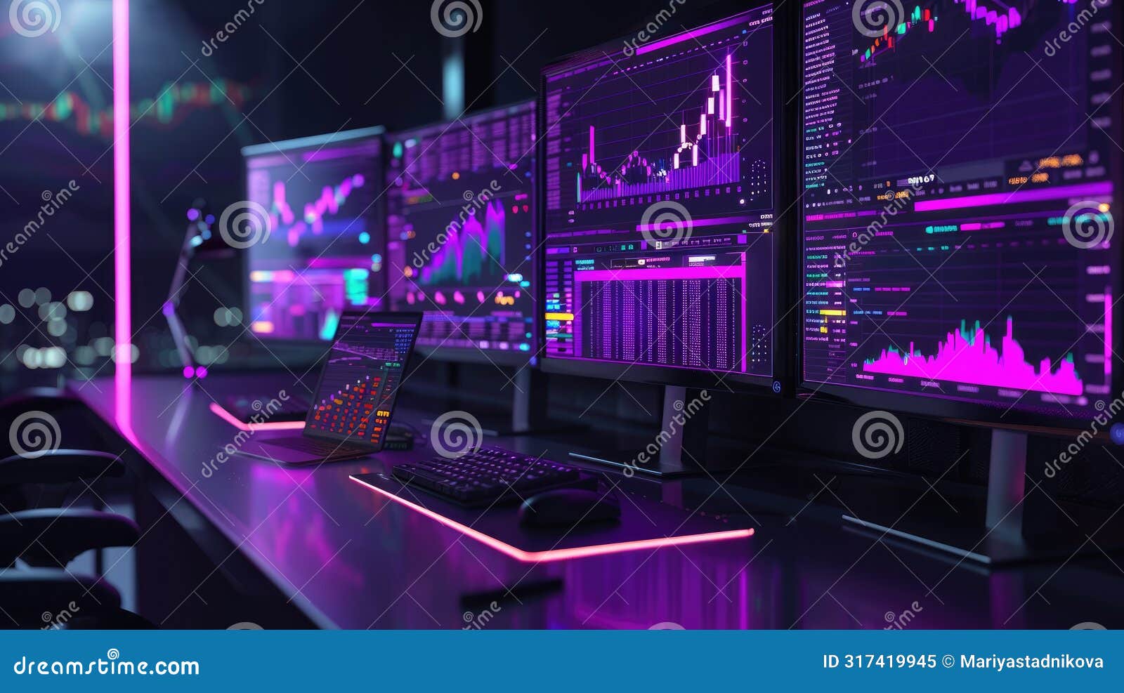 Digital Wallpaper with Charts and Graphs on Multiple Computer Screens ...