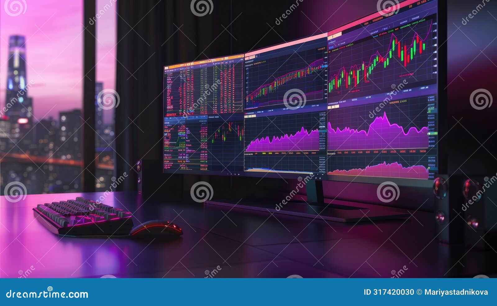 Digital Wallpaper with Charts and Graphs on Multiple Computer Screens ...