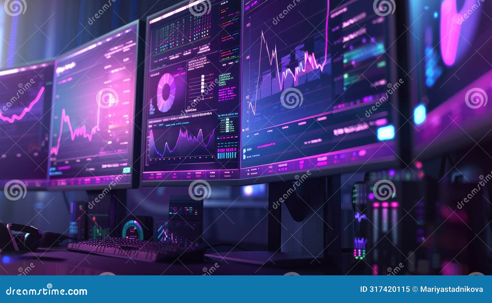 Digital Wallpaper with Charts and Graphs on Multiple Computer Screens ...